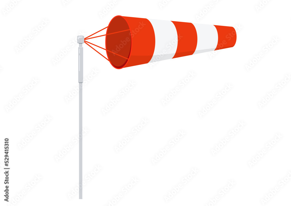 Windsock on pole wind speed flag vector illustration. Weather orange ...