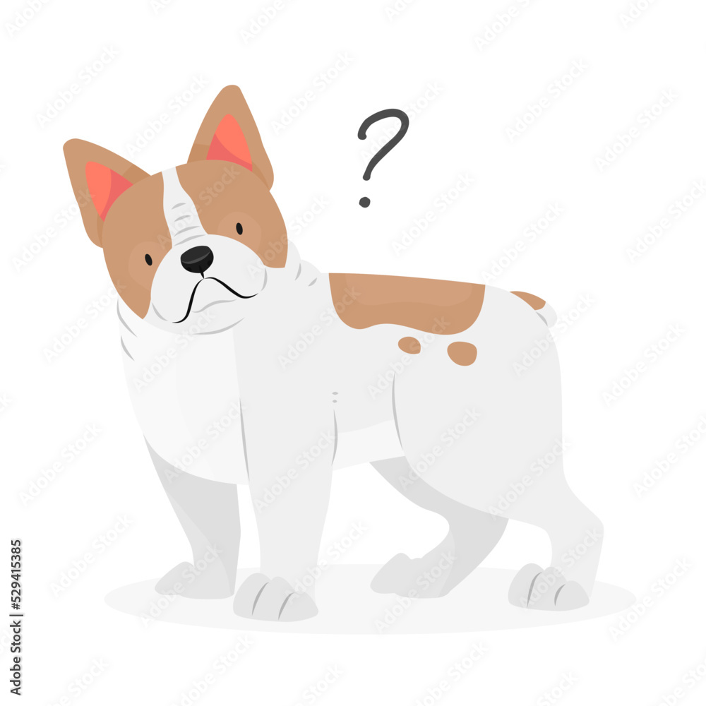 A french bulldog dog with a question mark. Dog question. An ...