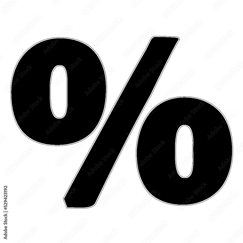 % percent symbol - Illustration with black and white border outlines ...