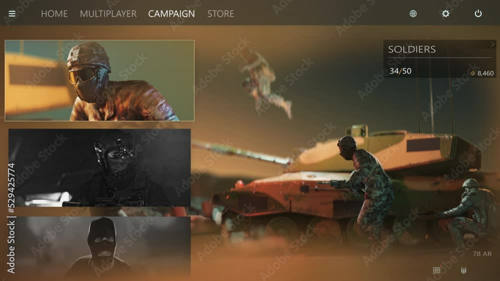 Character selection screen in the modern shooter video game. Choosing a ...