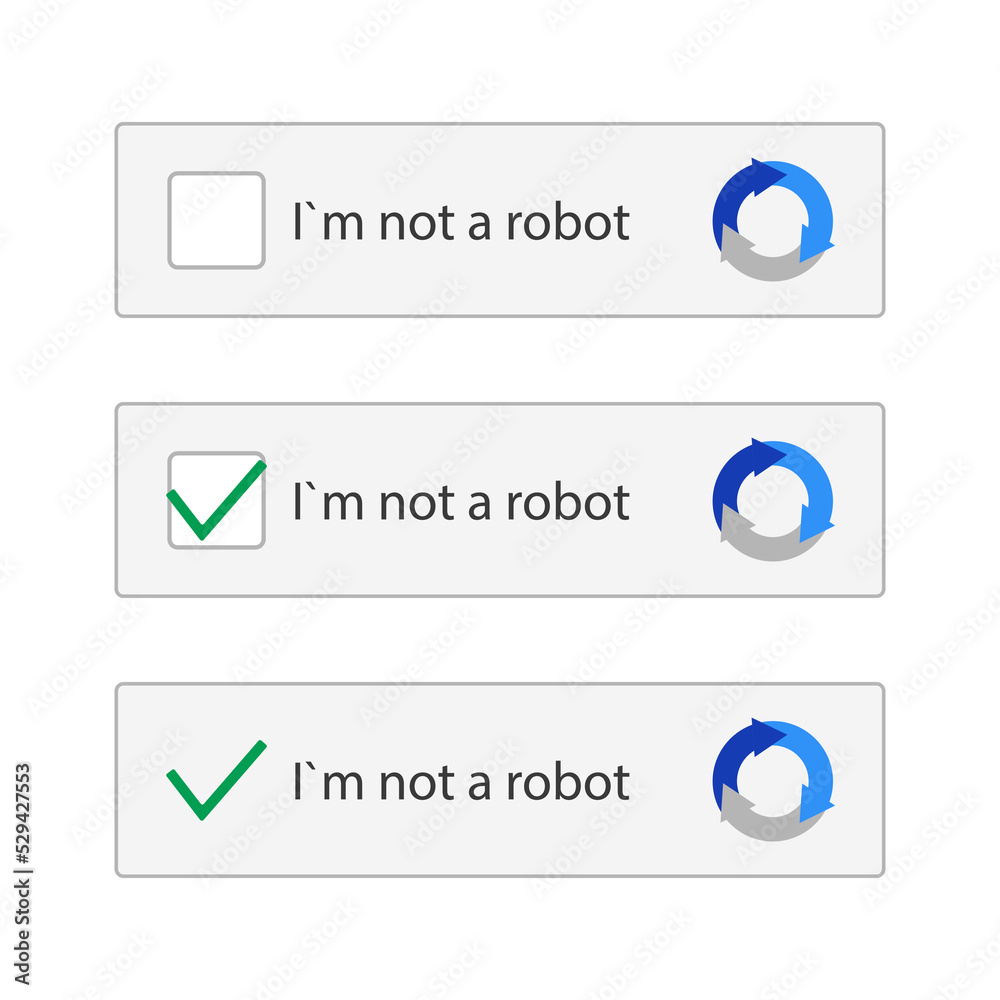 Captcha icon, I am not a robot. Flat vector illustration isolated on white background. Stock ...