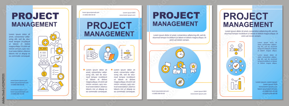 Project management blue brochure template. Business development ...