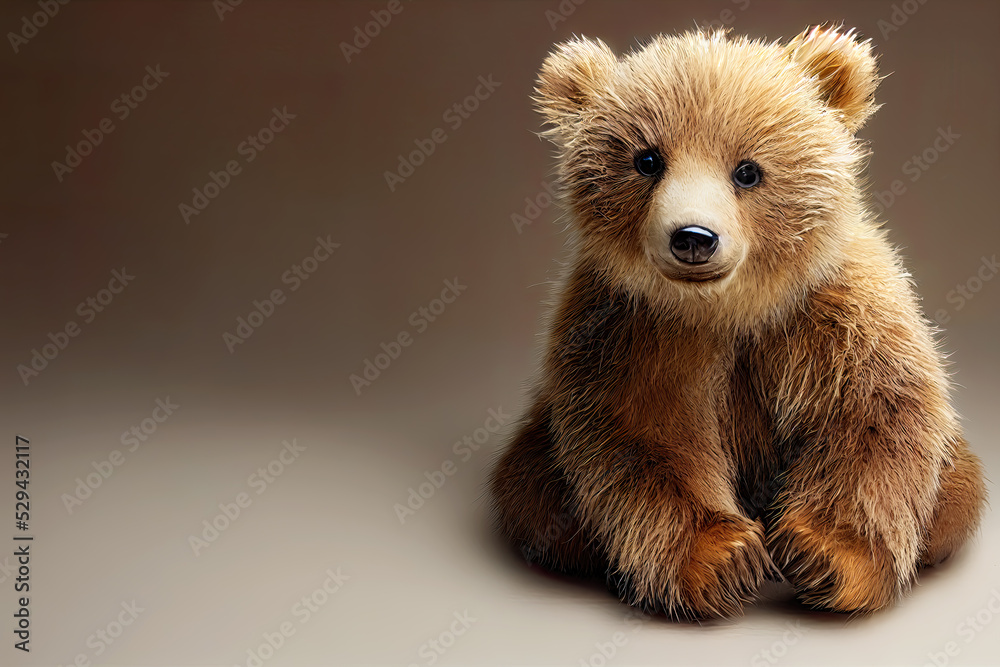 Cute little bear cub sitting in studio with copyspace background Stock ...