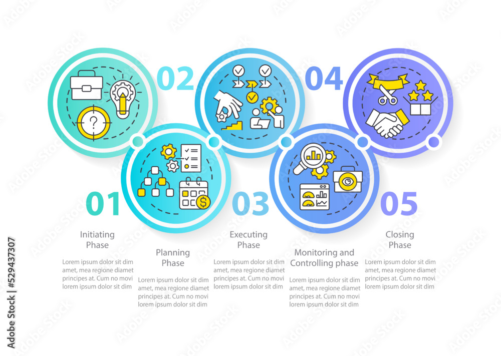 Project management phases circle infographic template. Business. Data ...