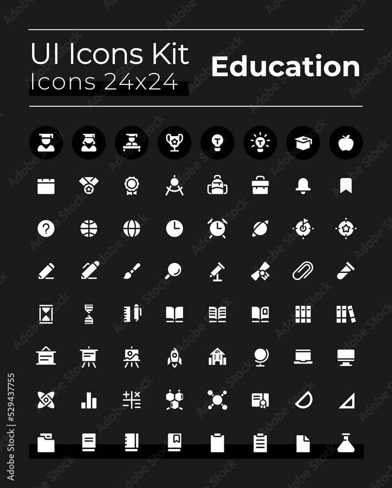 Distance learning white glyph ui icons set for dark mode. Silhouette ...