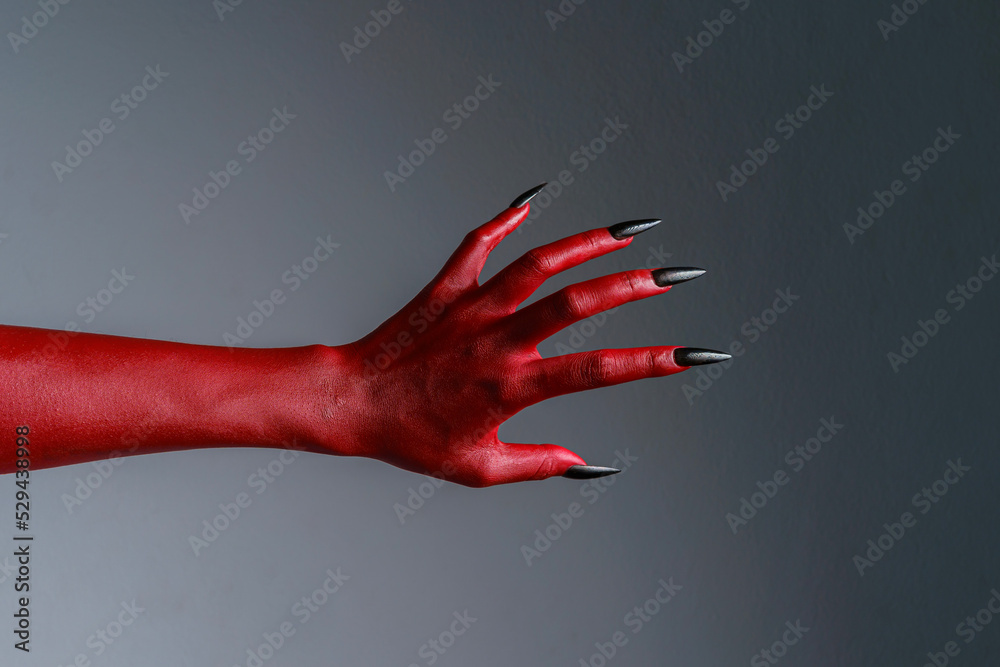 Scary female monster hands halloween character red color isolated ...
