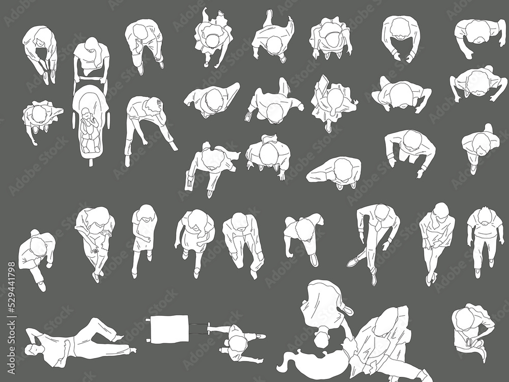 Monochrome crowd of people perfect for architectural drawings, sections ...