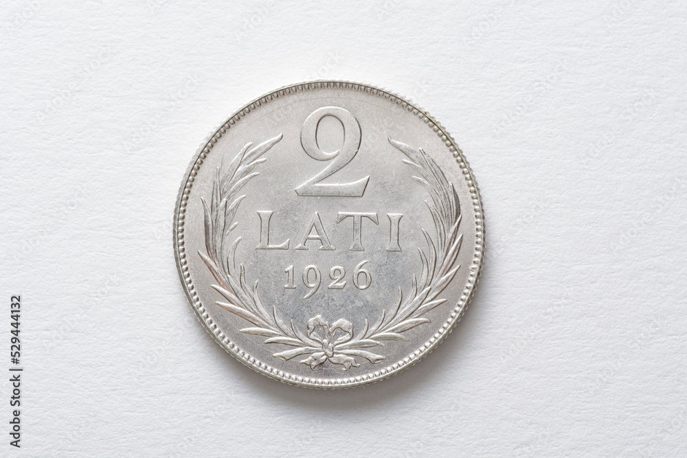 Vintage Latvian silver coin 2 lati, 2 lats. 1926 year. Perfect ...