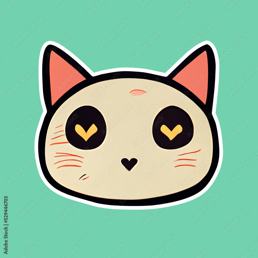 Sticker with cat in love. Flat design, anime style. AI-generated image ...