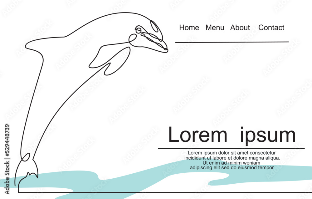 One single line drawing of cute beautiful dolphin for company logo ...