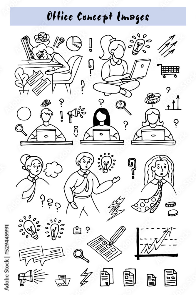 Office concept images, vector drawings of managers and office workers ...