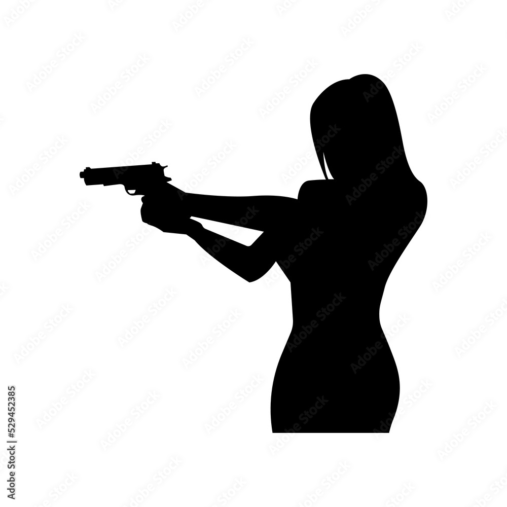 Silhouettes of woman with weapons in their hands. Vector illustration ...