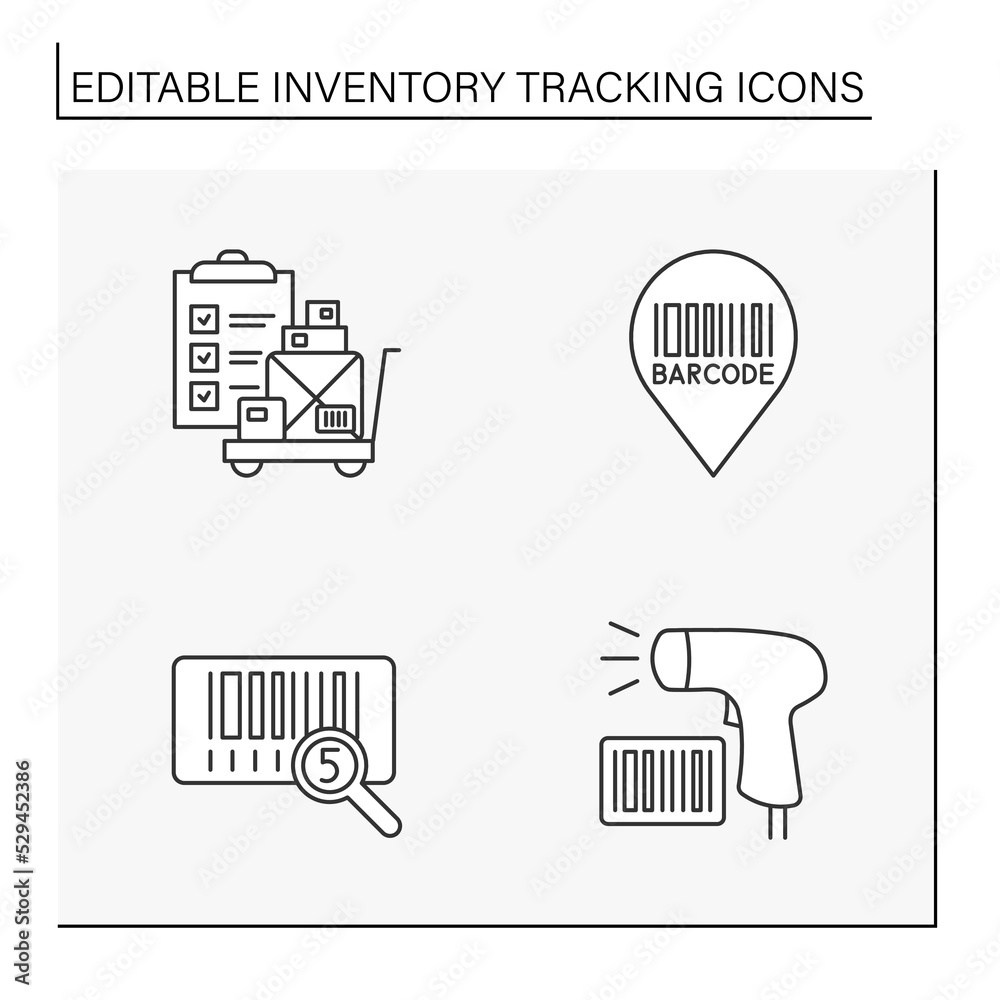 Inventory tracking line icons set. Checking and tracking cargo by ...