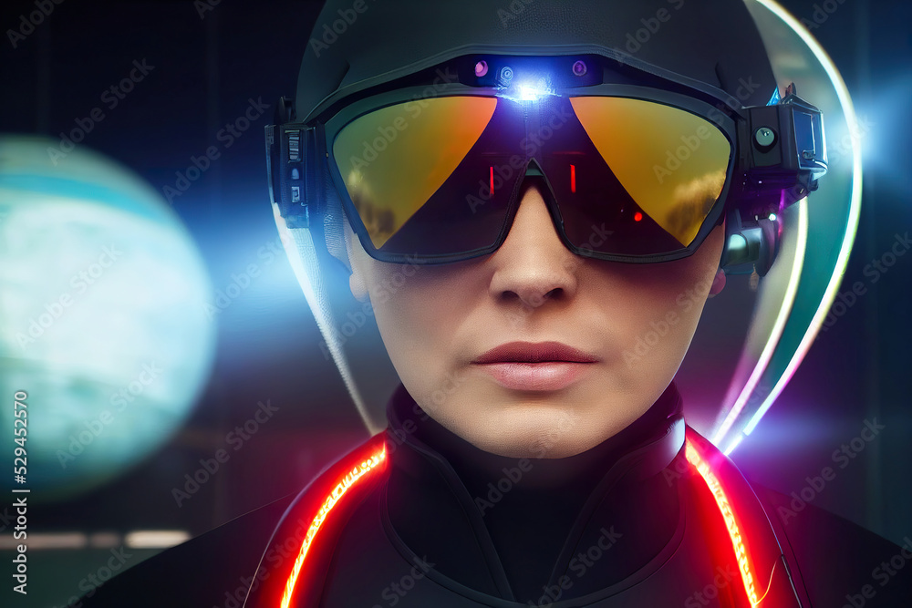 3D rendering Portrait of a futuristic sci fi female wearing a tactical ...
