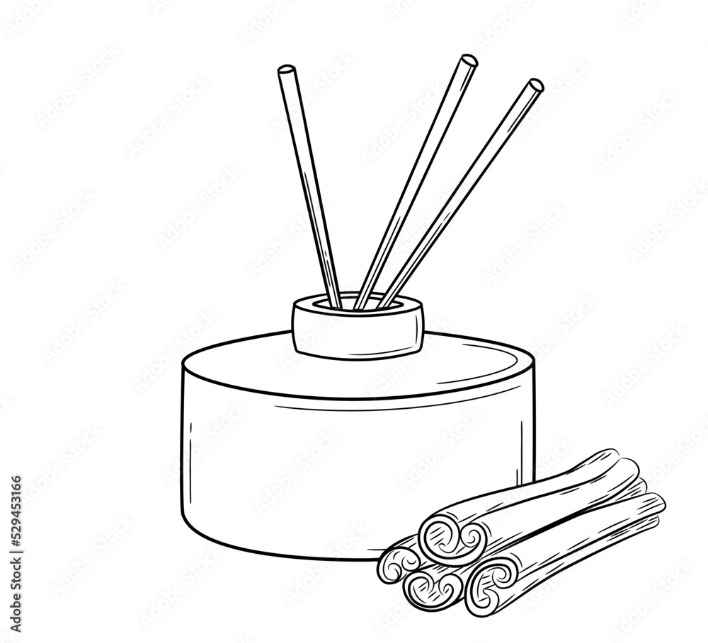 Aroma diffuser for the home with the smell of cinnamon. Doodle sketch ...