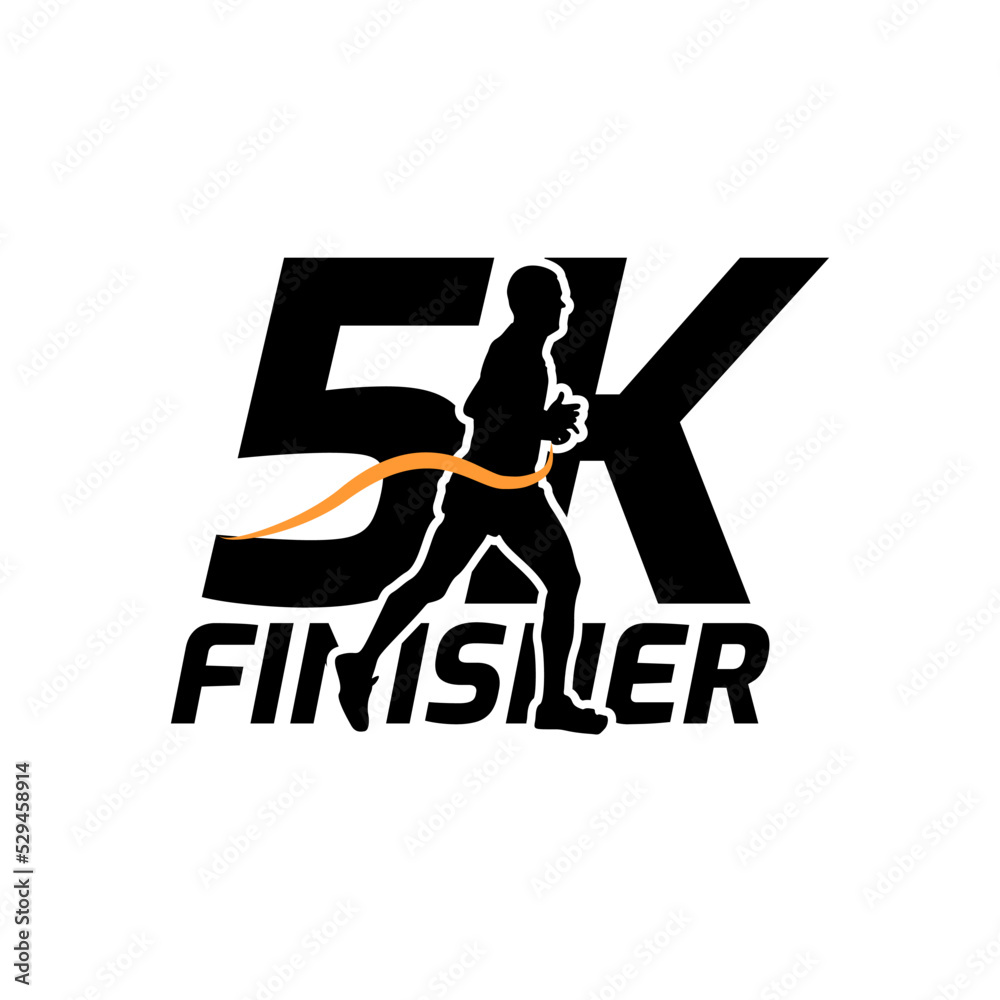 Black silhouette marathon run event finisher logo template with running ...