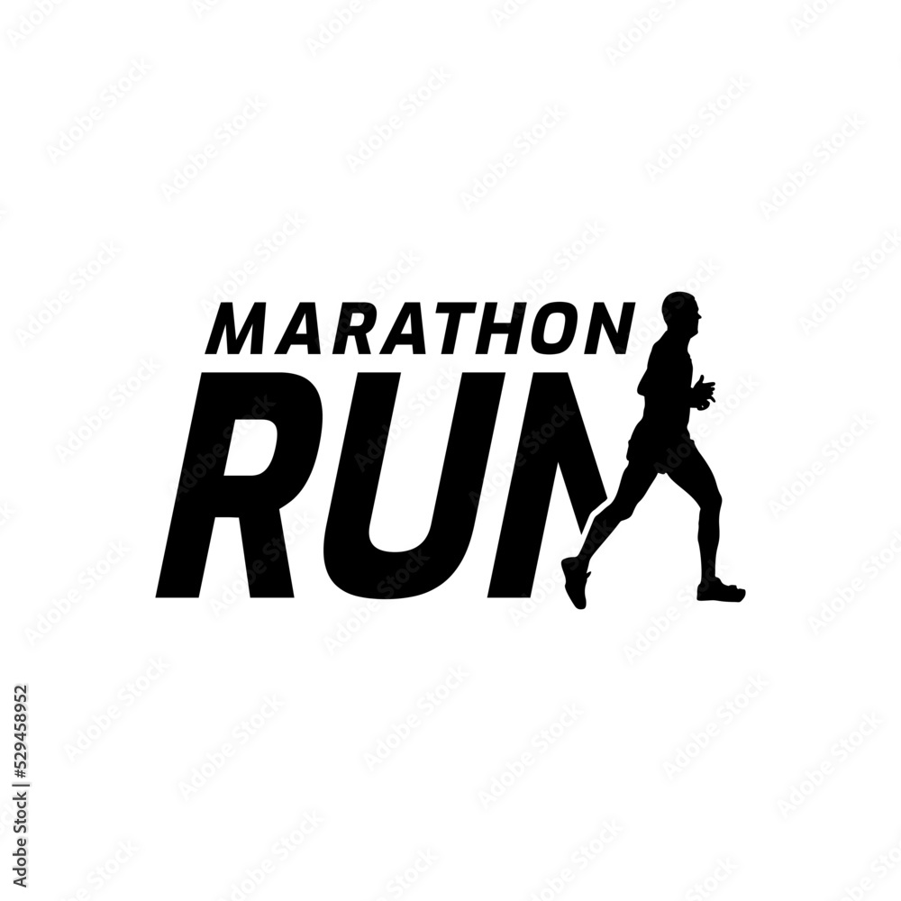 Black silhouette marathon run event logo template with running people ...