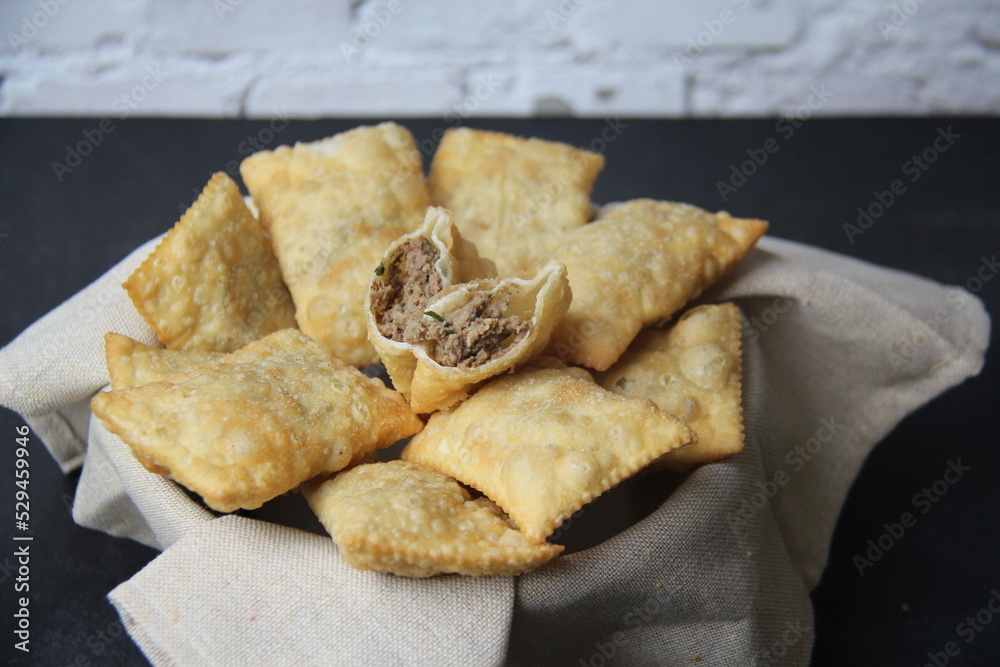 Brazilian food. Pastel, pastel in English, typical dish from the open ...