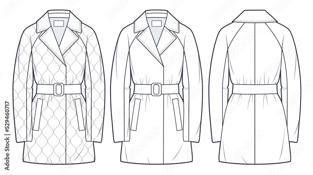 Unisex quilted padded Jacket technical fashion Illustration. Down ...
