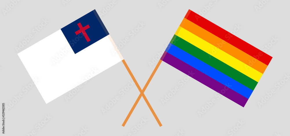 Crossed flags of christianity and LGBTQ. Official colors. Correct ...
