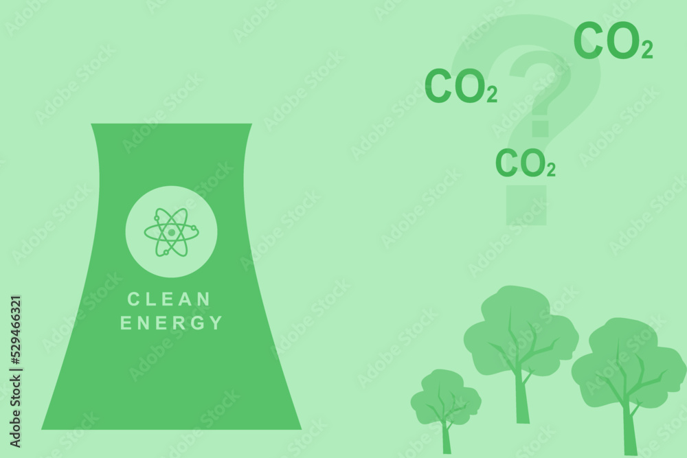 graphic illustration of nuclear energy power plant chimney text co2 and ...