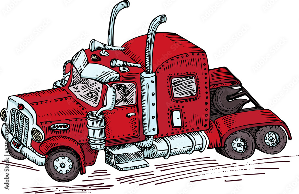 Hand drawn truck isolated on white background. Vintage sketch lorry ...