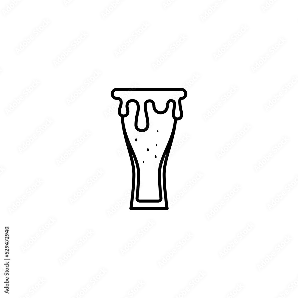 beer glass or wiezenbier glass icon with overfilled with water on white ...