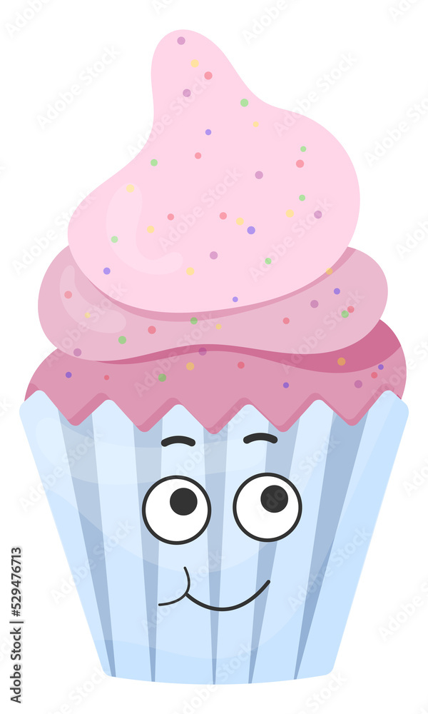 Sticker funny cartoon cupcake with kawaii emotions. Kawaii faces. Cute ...