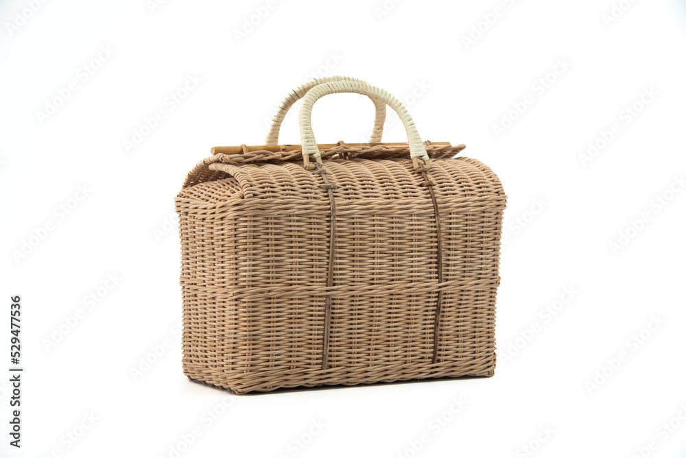 Rattan wicker bag isolated on white background, Picnic bag Stock Photo ...