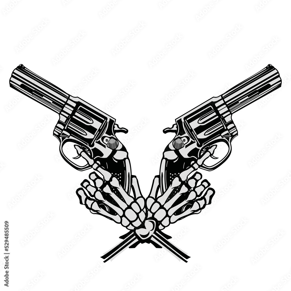 Skeleton Hand Holding Gun Drawing