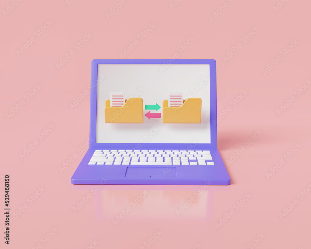 Two folder with document and file transfer on laptop. File transfer ...