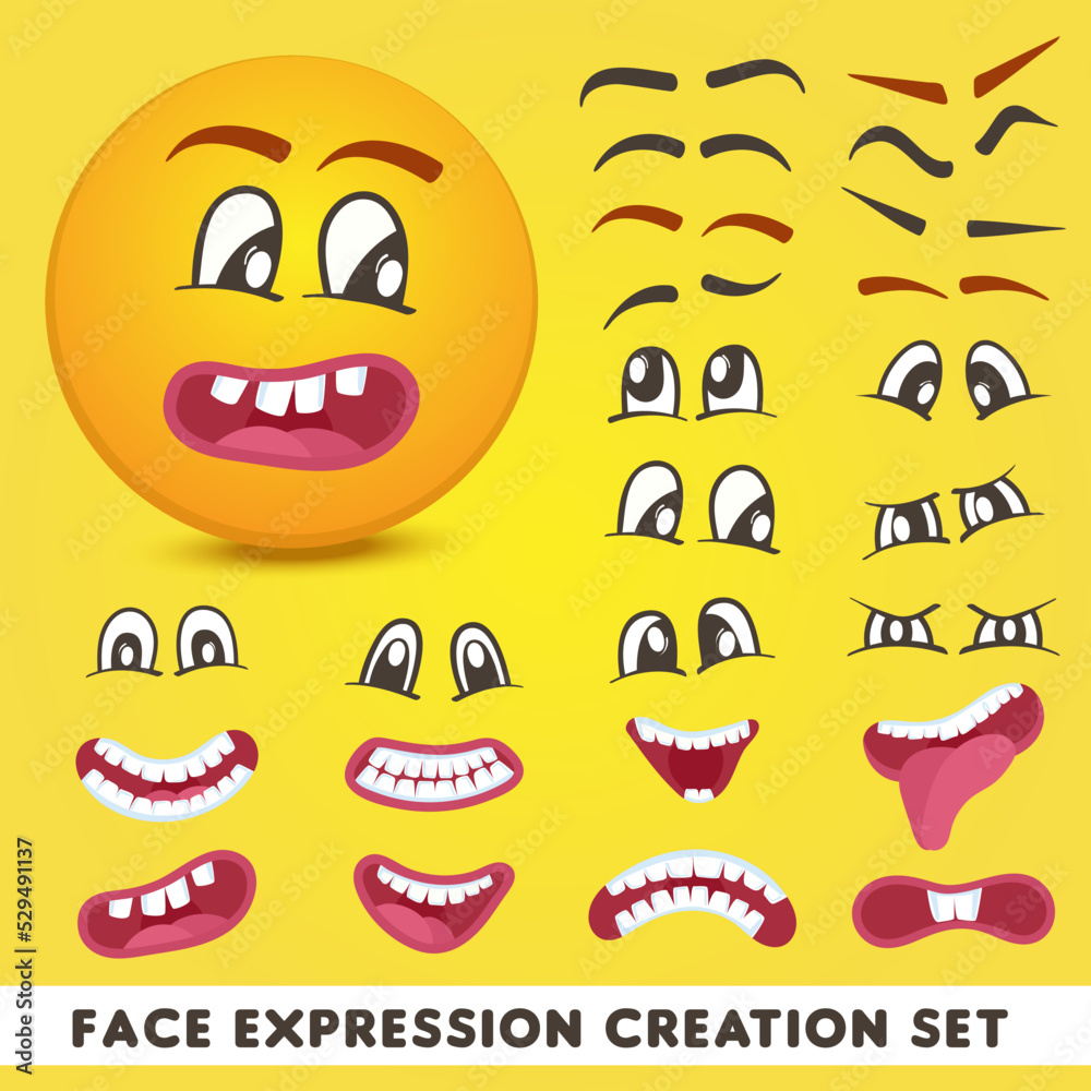 Face expression creation set isolated vector illustration. Eyes, mouth ...