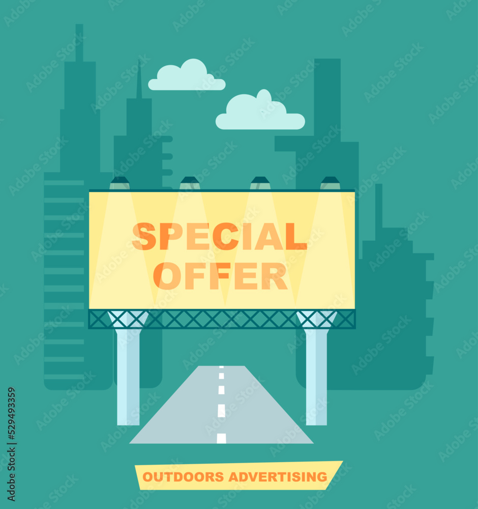 Outdoor road advertisement poster vector illustration. Urban ...
