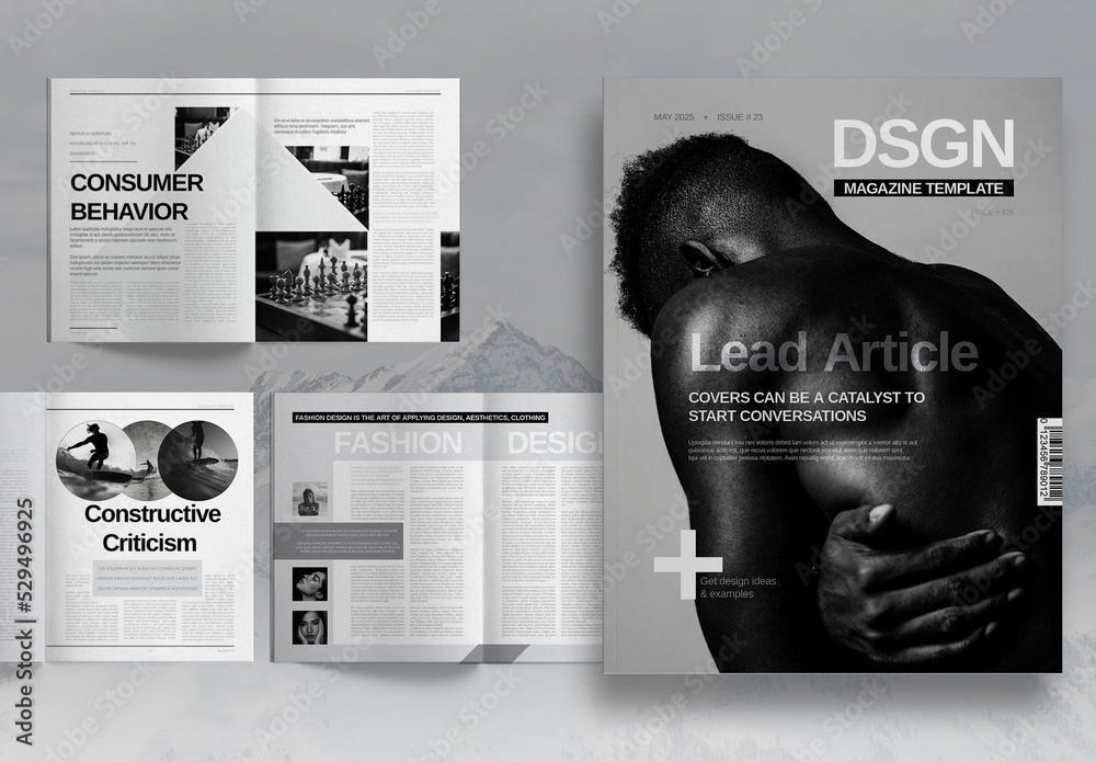 Black and White Magazine Layout Stock Template | Adobe Stock