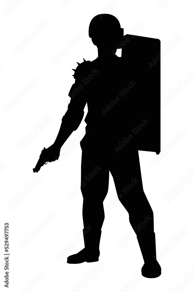 Zombie hunter with weapon silhouette vector on white background, shied ...