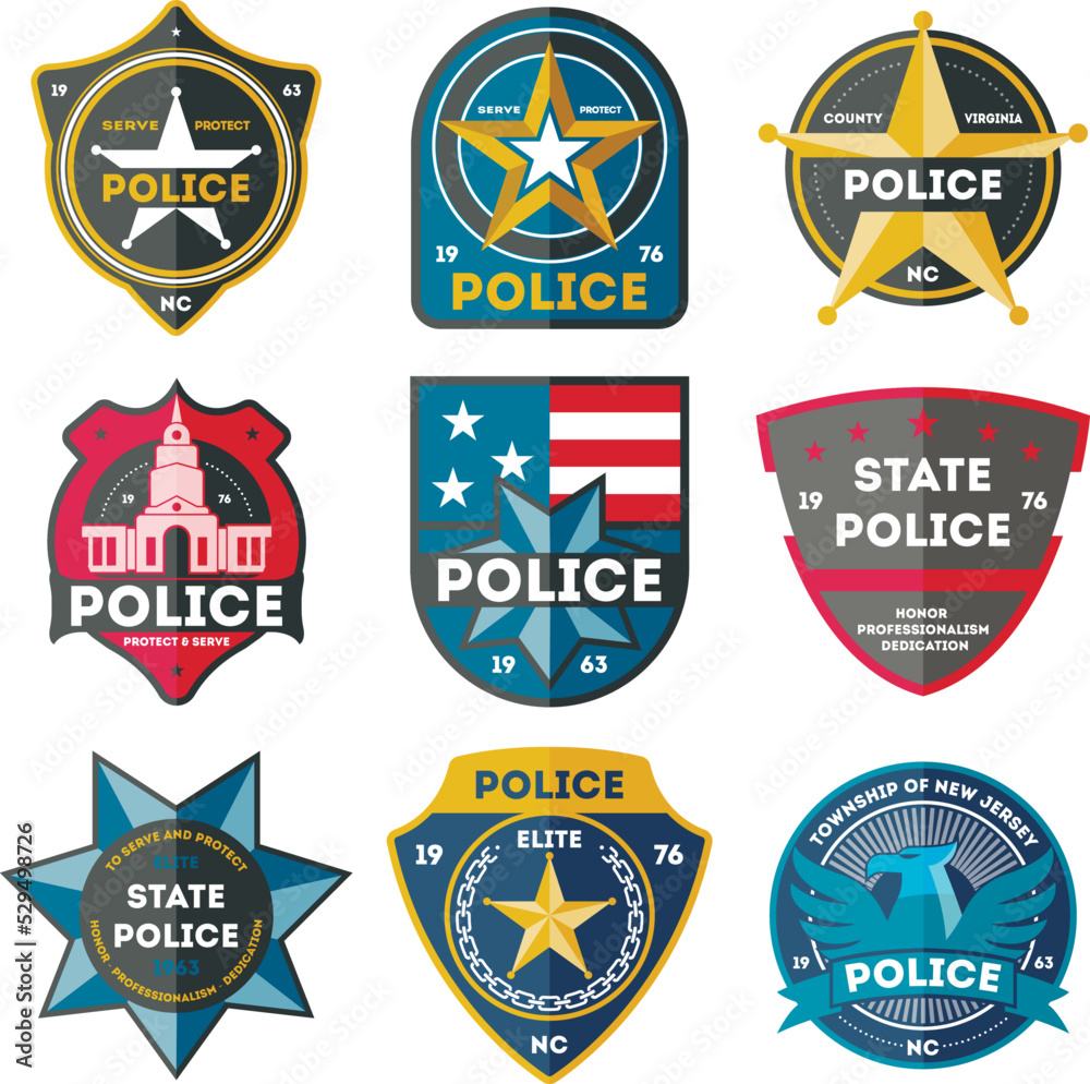 Police department badge set isolated on white background vector ...