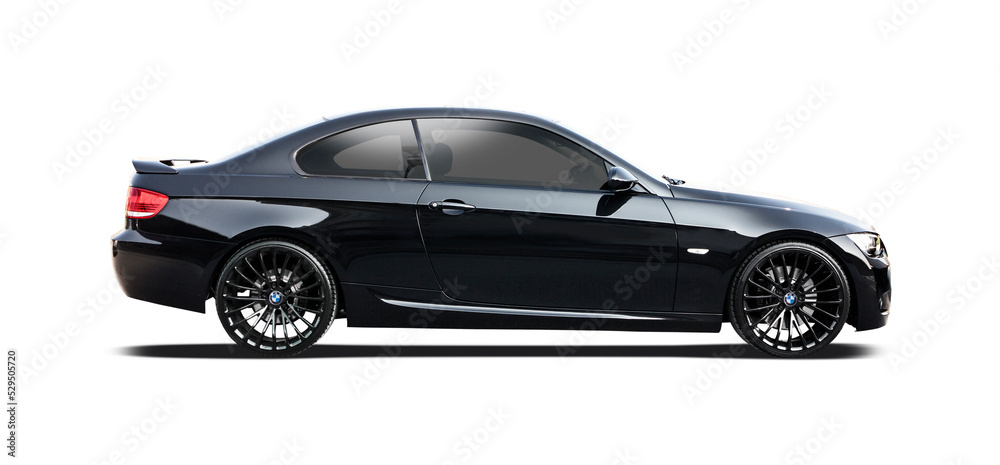 BMW series 3 coupe sport car, side view isolated on white background ...