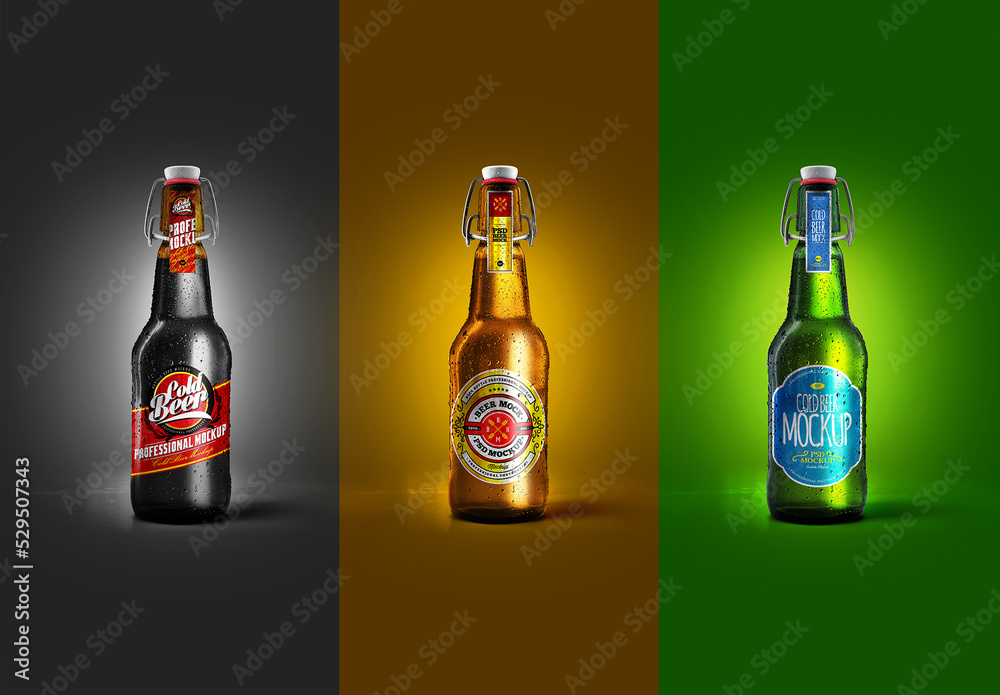 Beer Bottle Mockup 12 Oz, 33 Cl Cold Set Stock Template | Adobe Stock