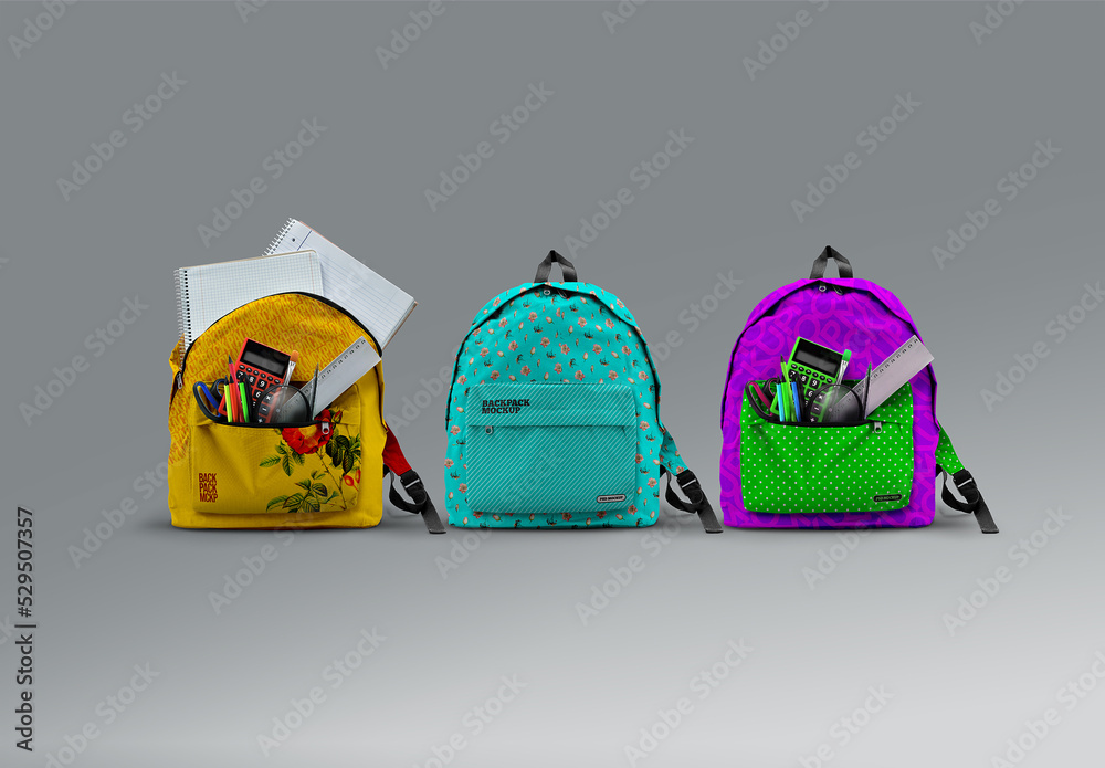 Backpacks Mockup School Set Stock Template | Adobe Stock