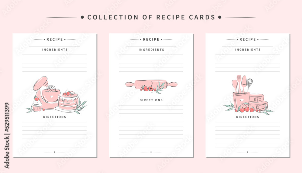 Collection of recipe card templates. Clean pages of the cookbook are ...