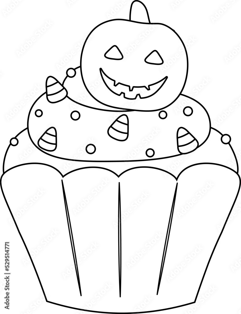 Halloween cupcakes coloring vector illustration Stock Vector | Adobe Stock