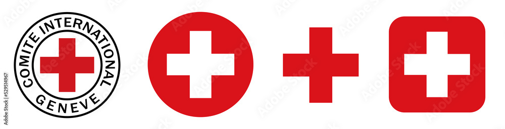Red cross. Red cross original logotype, signs collection. Medicine ...