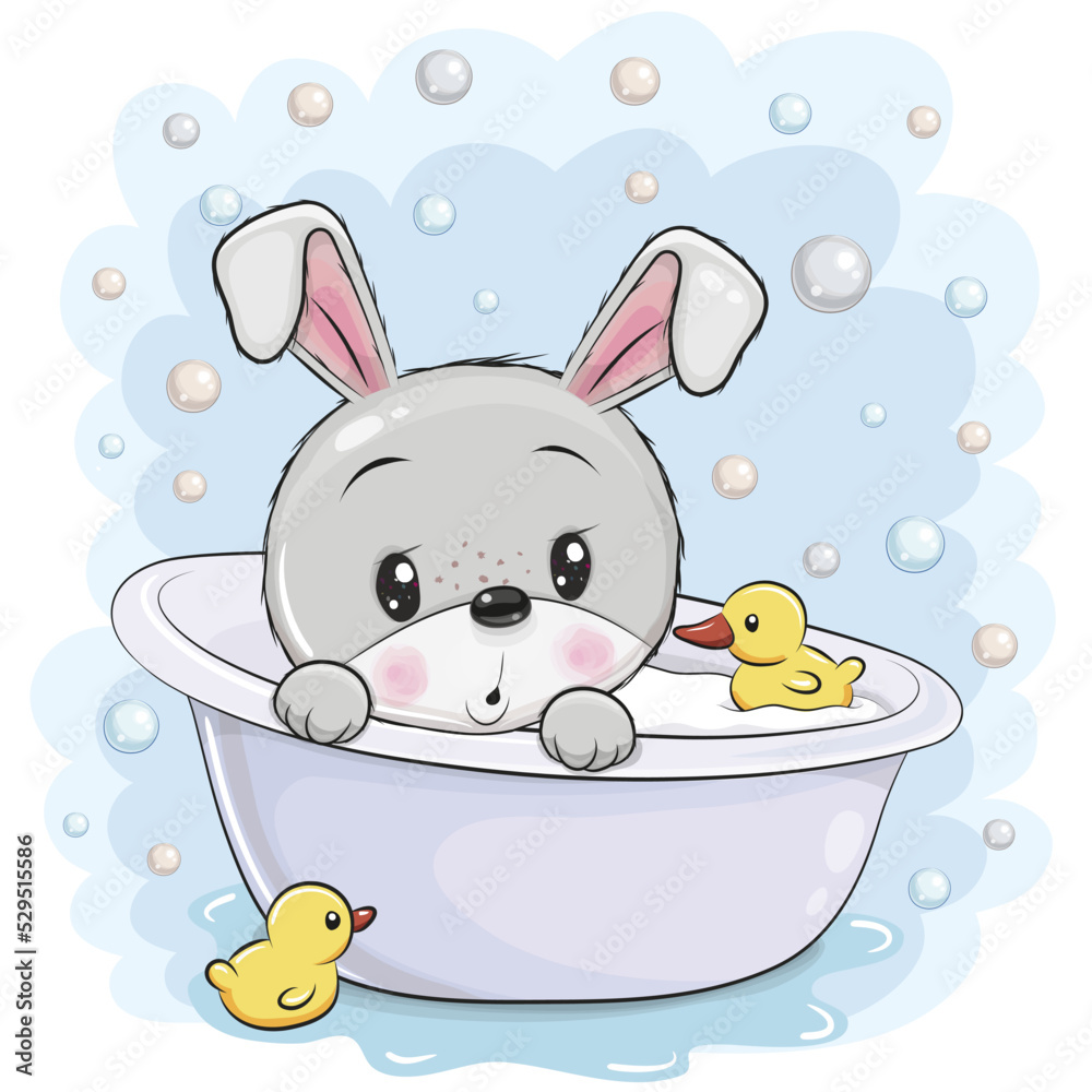 Cartoon baby Rabbit in the bathroom Stock Vector | Adobe Stock