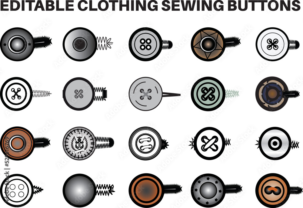 Sewing Buttons flat sketch vector illustration set, different types of ...