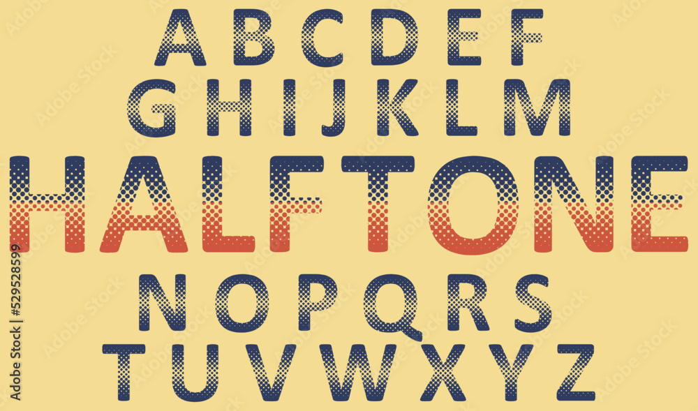 Halftone english alphabet. Dotted abc uppercase letters. Halftone font ...