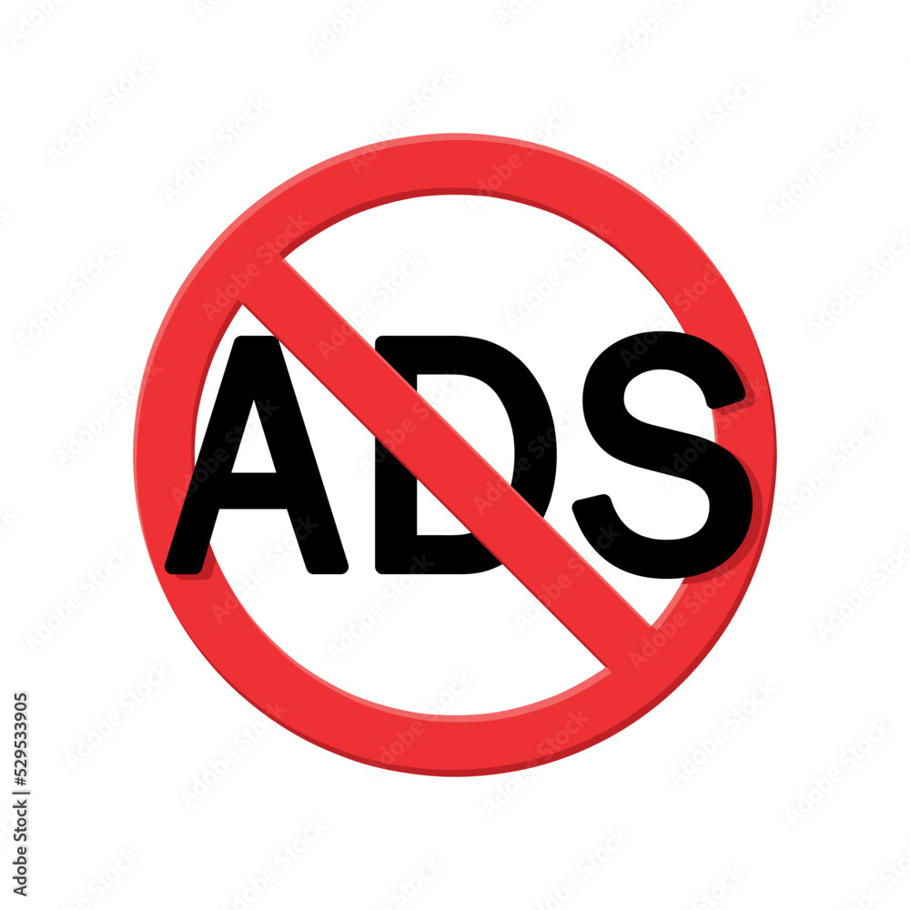no ads for promotion design, red crossed out circle banner for concept ...