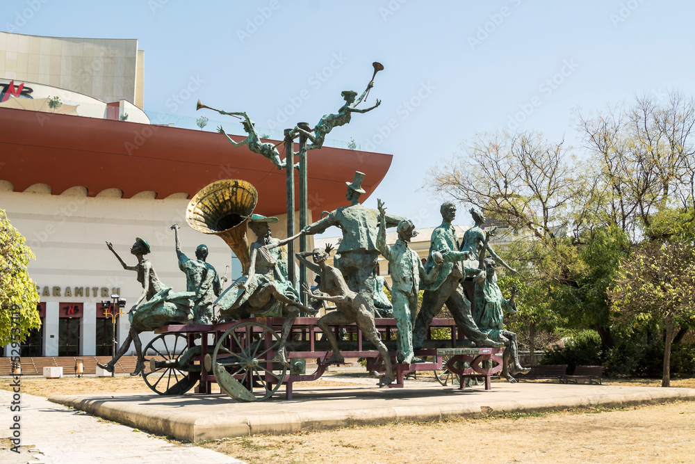 BUCHAREST, ROMANIA - Aug 2022: "A Carriage with Clowns" sculpture by ...