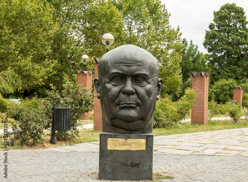 Bucharest, Romania - June, 2022. The Statue of Paul-Henri Spaak, he was ...