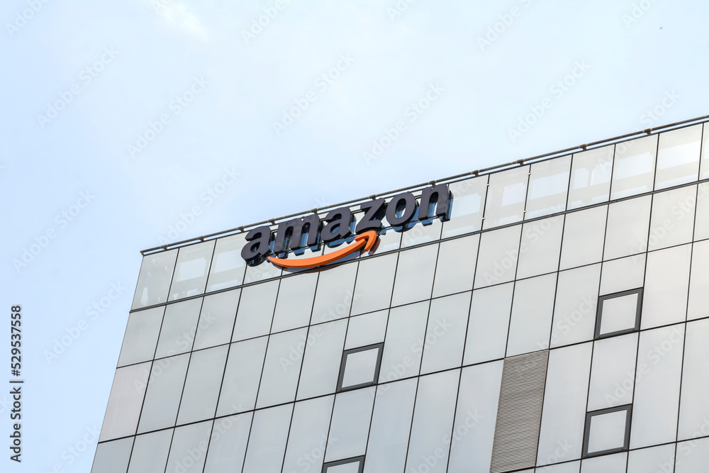 Bucharest, Romania June, 2022, Amazon Signage Logo on Top of Glass ...
