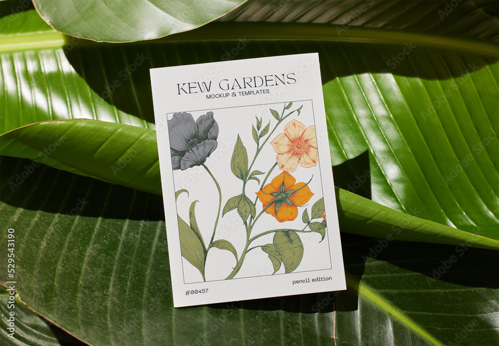 A6 Vertical Postcard Mockup on Green Plant Background Stock Template ...